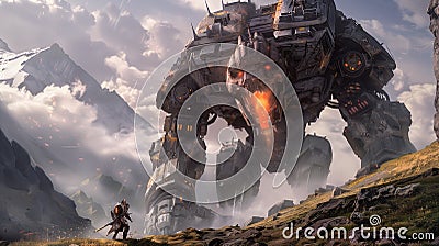 Giant Mech Battling A Colossal Monster Royalty-Free Stock Photography ...