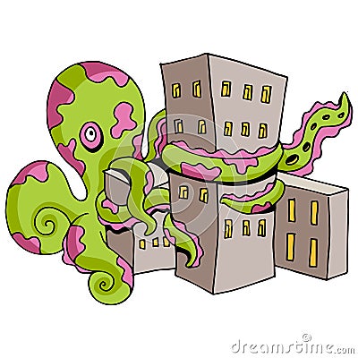 Giant Octopus Attacks City Cartoon Vector | CartoonDealer.com #41844385