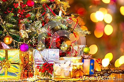 Wrapped Christmas Gifts Under the Tree Stock Image - Image of festive ...