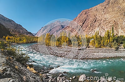 Gilgit River Flowing Through Gupis, Ghizer. Gilgit Baltistan, Pakistan ...