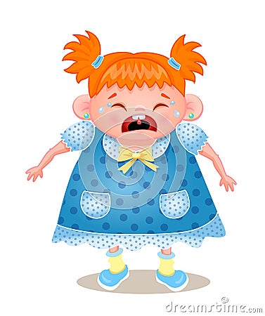 Ginger Girl Crying, Vector Illustration On White Bbackground ...