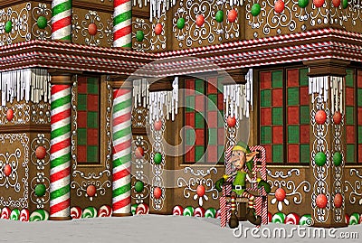 Gingerbread House With Elf Royalty Free Stock Photos - Image: 3299308
