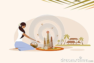 Girl Athapoo Onam Vector Illustration | CartoonDealer.com #224598872