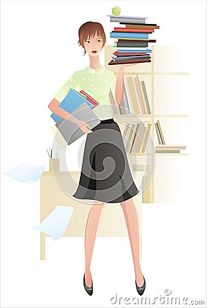 Girl Balancing With Books Vector Illustration | CartoonDealer.com #13339796