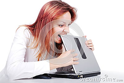 Girl Biting Laptop Royalty Free Stock Photos - Image: 10178328