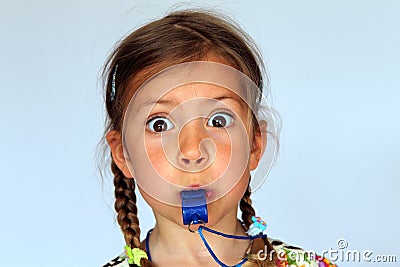 Girl Blowing Whistle Stock Image - Image: 13696591