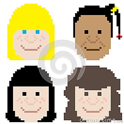 Girl Face Pixel Art Stock Vector - Image: 48384424