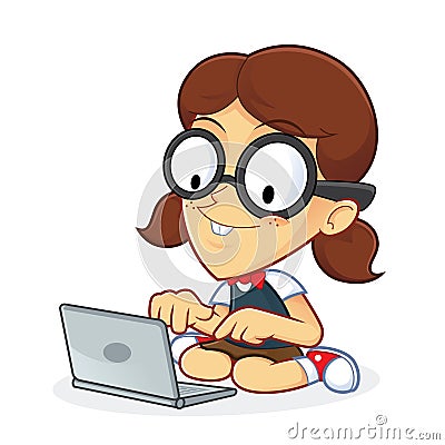Girl Geek With Laptop Stock Photo - Image: 37624970