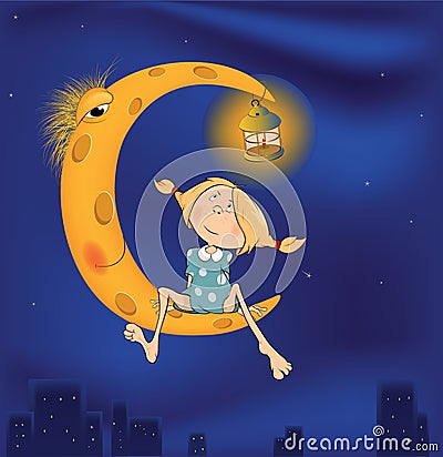 The Girl And The Moon Cartoon Stock Images - Image: 29523044