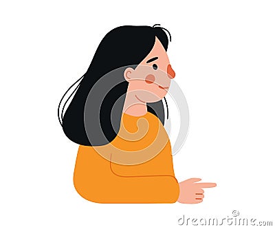 Girl Points, Directs And Shows With Her Finger. Gesture To Side ...