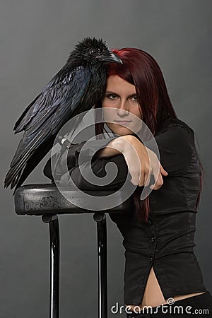 Girl With Raven Stock Photo - Image: 3509800
