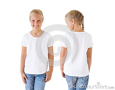 Girl`s White T-shirt Mockup Template, Front And Back Stock Photography ...