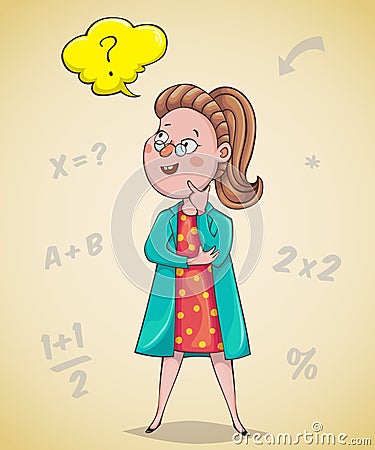 Girl Scientist Is Thinking. Cartoon Character. | CartoonDealer.com ...