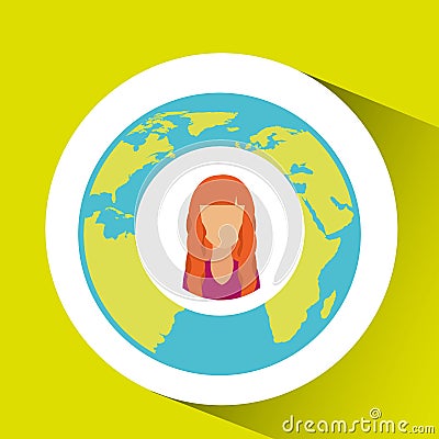 Girl Social Media World Map Cartoon Vector | CartoonDealer.com #81232007