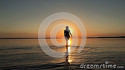 Girl Walks on Water at Sunset Stock Video - Video of landscape, island ...