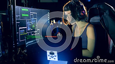 One Girl Uses a Computer To Hack a System. Cyber Crime and Hacking ...