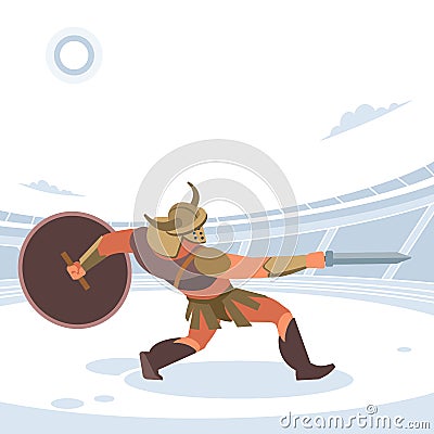 Gladiator In A Battle. Vector Isolated Illustration. Flat Cartoon Style ...