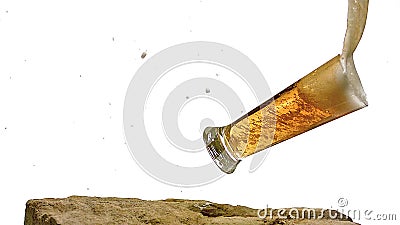 Glass of Beer Falling and Splashing on Stone Against White Background ...