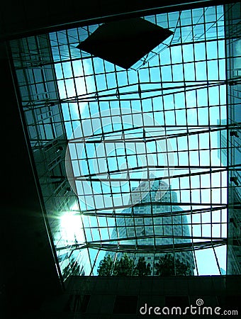 Glass Of Office Tower Building & Sunburst Royalty-Free Stock ...