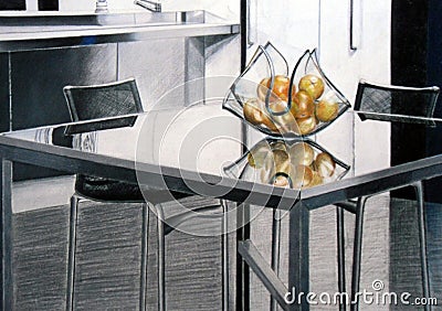 Glass Table Drawing 2 Royalty Free Stock Image - Image: 19790786