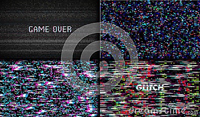Glitch Texture Pixel Noise. Test TV Screen Digital VHS Background. Set ...