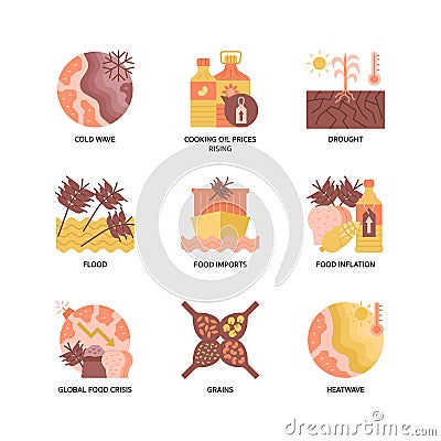 Global Food Crises Icon Set Cartoon Vector | CartoonDealer.com #249996645