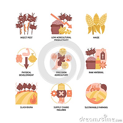 Global Food Crises Icon Set Cartoon Vector | CartoonDealer.com #249996649