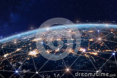 Global Telecommunication Network, Nodes Connected Around Earth ...