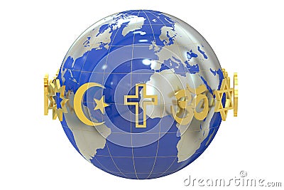 Globe With Religions Symbols Stock Illustration - Image: 67432572