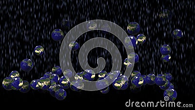 Globes. Rain of Objects that Fall and Bounce Off the Ground. Animation ...