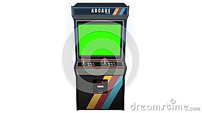 Glowing Arcade Machine With Placeholder Green Sceen On White Background ...