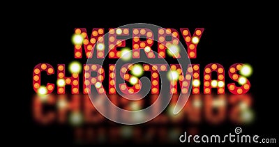 Glowing Christmas Lights Bulb Text with Reflection on Black Background ...