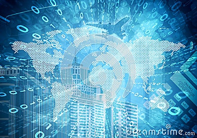 Glowing Figures And World Map. Hi-tech Background Royalty-Free Stock ...