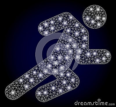 Bright Web Mesh Running Man With Lightspots Cartoon Vector ...