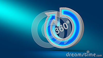 Glowing Neon Big 360 Degree Arrow On The Table, On Blue Background ...