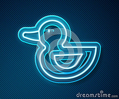 Glowing Neon Line Rubber Duck Icon Isolated On Blue Background. Vector ...