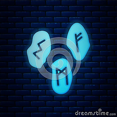 Glowing Neon Magic Runes Icon Isolated On Brick Wall Background Vector ...