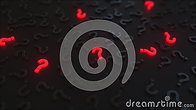 Glowing Red Question Marks among Black Ones. Conceptual 3D Animation ...