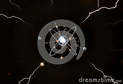 A Glowing Sphere With Three Balls Surrounding It Illustrating Atomic ...