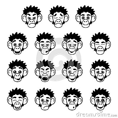 Glyph Monkey Face Expressions Cartoon Vector | CartoonDealer.com #62932217