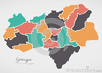 Goettingen Map With Boroughs And Modern Round Shapes Cartoon Vector ...
