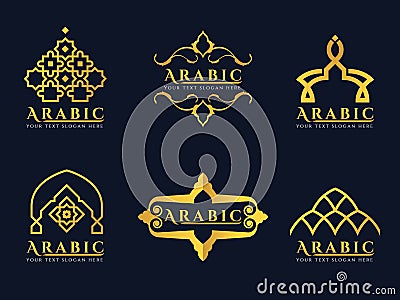 Gold Arabic Doors And Arabic Architecture Art Logo Vector Set Design ...