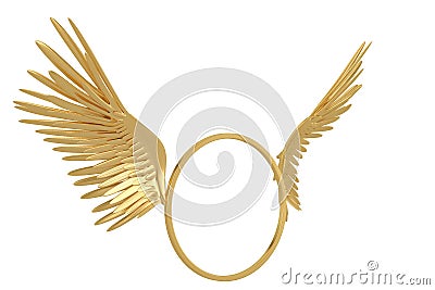 Gold Circle With Wings Isolated On White Background 3D Illustration ...