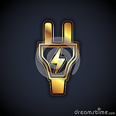 Gold Electric Plug Icon Isolated On Black Background. Concept Of ...