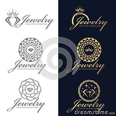 Gold And Gray Jewelry Logo Vector Set Design | CartoonDealer.com #71621256