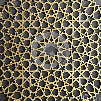 Gold Islamic Pattern On Black Background. Islamic Ornament Vector ...