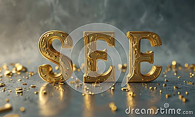A Gold Letter S On The Ground With A Gold Letter E On Top. Stock Photo ...