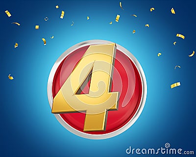 Gold Number 4 Gold Number Four On Rounded Red Icon With Particles On ...