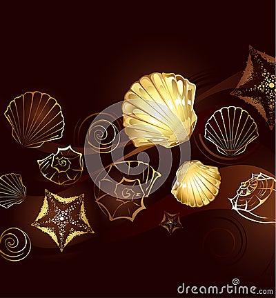 Gold Seashells Cartoon Vector | CartoonDealer.com #32989769