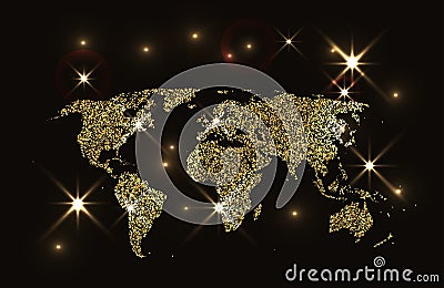 Gold Sparkling World Map Vector Illustration | CartoonDealer.com #70763758
